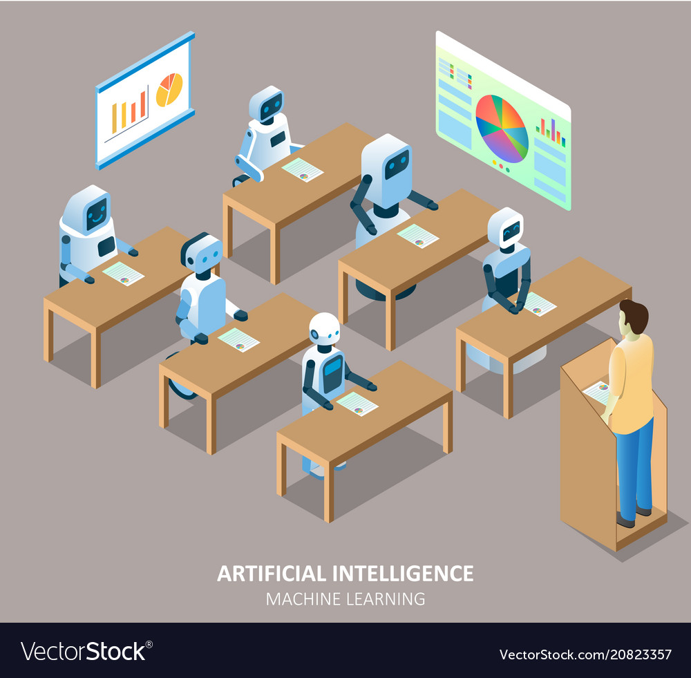 Ai machine learning isometric Royalty Free Vector Image