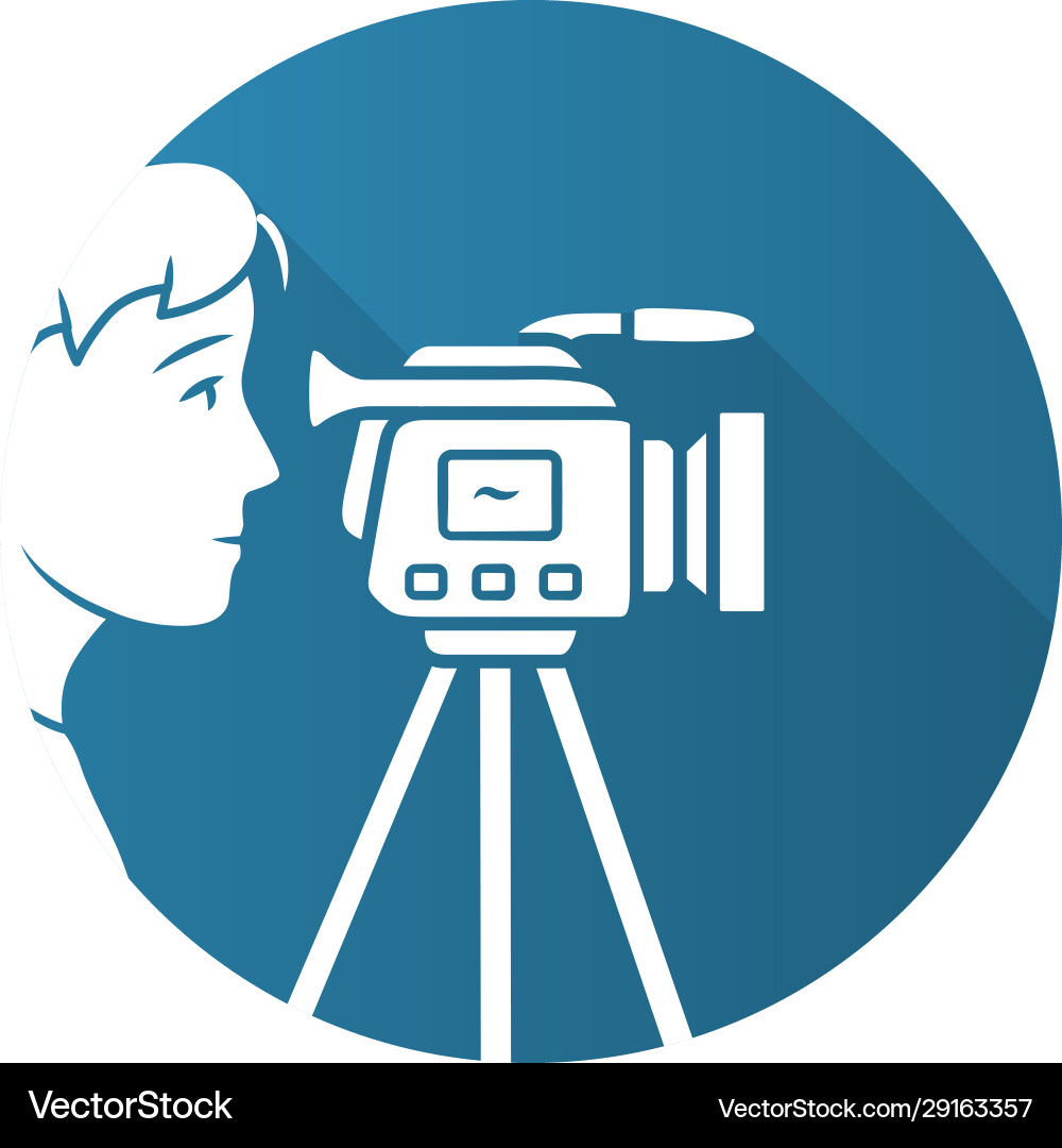 Cameraman blue flat design long shadow glyph icon Vector Image