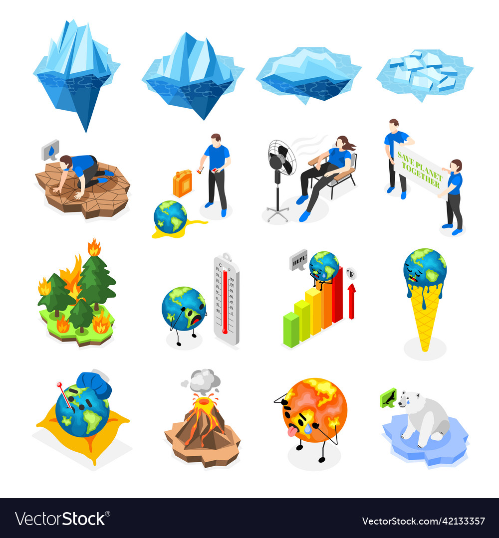 Climate change isometric icons Royalty Free Vector Image