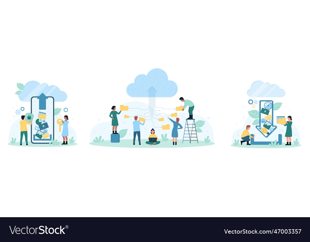 Cloud storage for data files set tiny people Vector Image