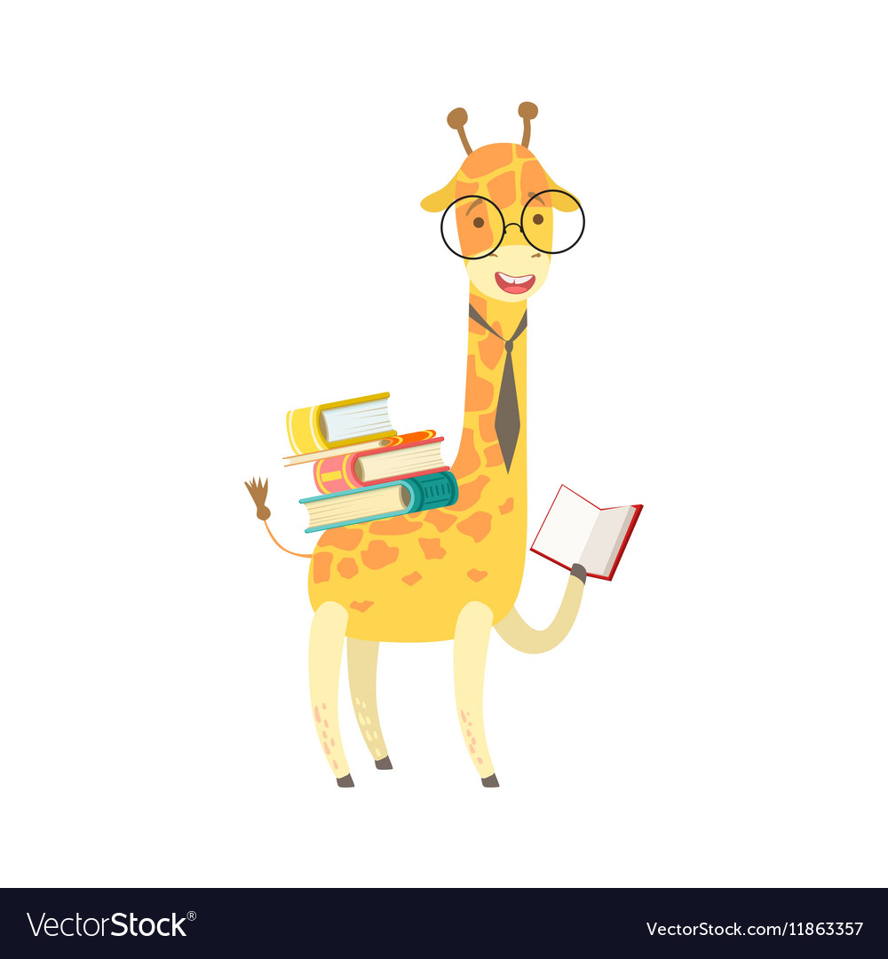 Giraffe Smiling Bookworm Zoo Character Wearing Vector Image Giraffe Smiling Bookworm Zoo Character Wearing Vector Image