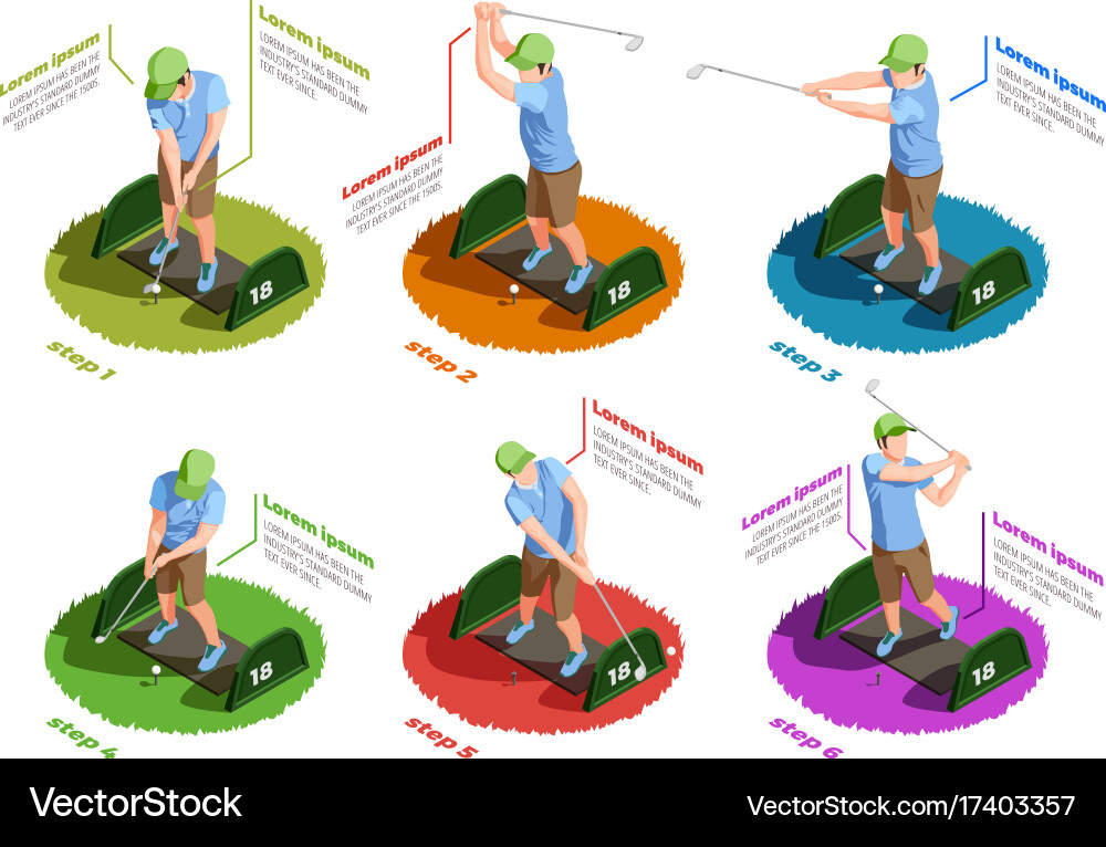Golf players isometric isolated icons Royalty Free Vector