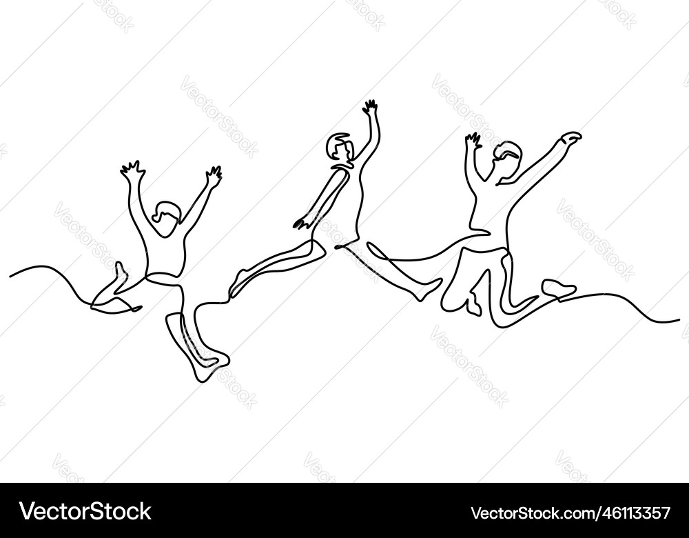 One continuous single line of three happy people Vector Image