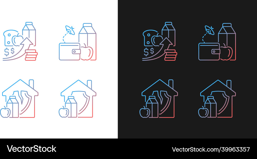 Poverty and hunger gradient icons set for dark Vector Image
