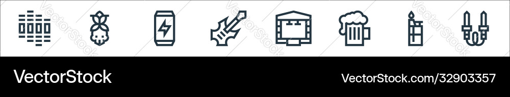 Rock and roll line icons linear set quality line Vector Image