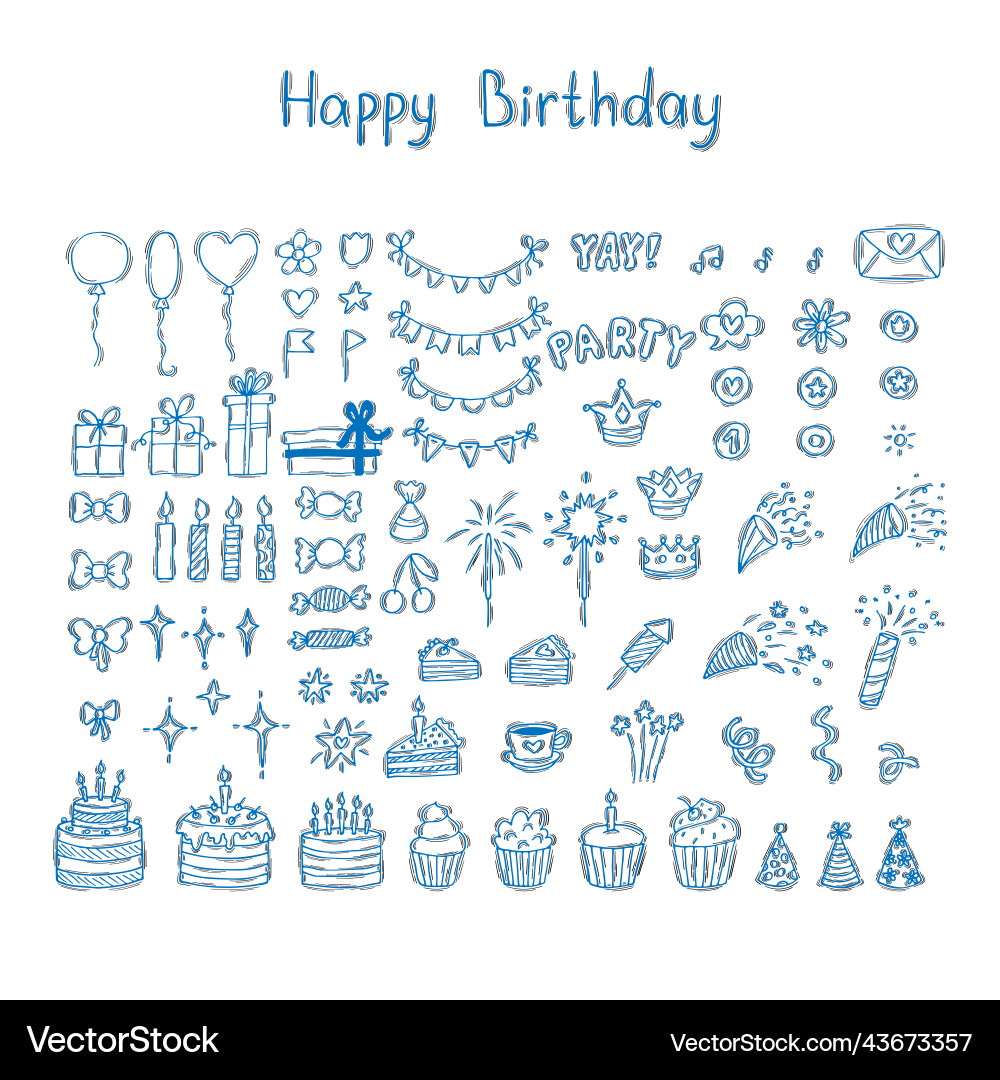 Set of hand drawn birthday party design elements Vector Image