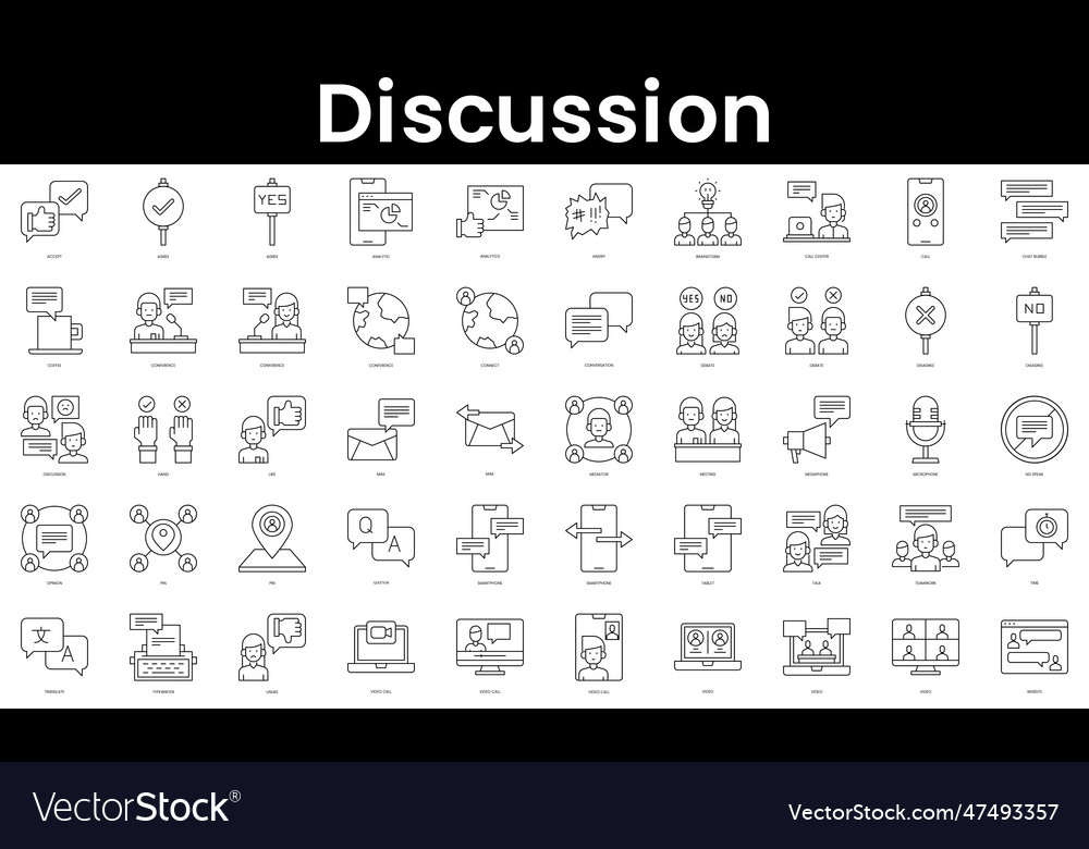 Set of outline discussion icons minimalist thin Vector Image