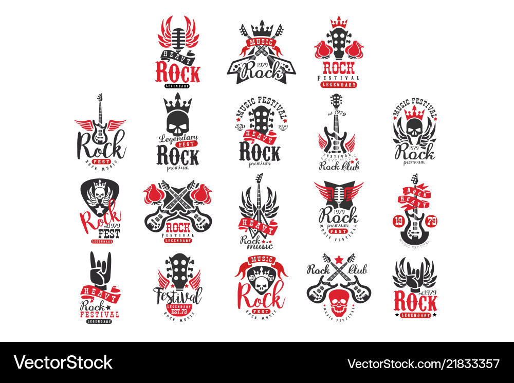 Set vintage rock logos original monochrome Vector Image