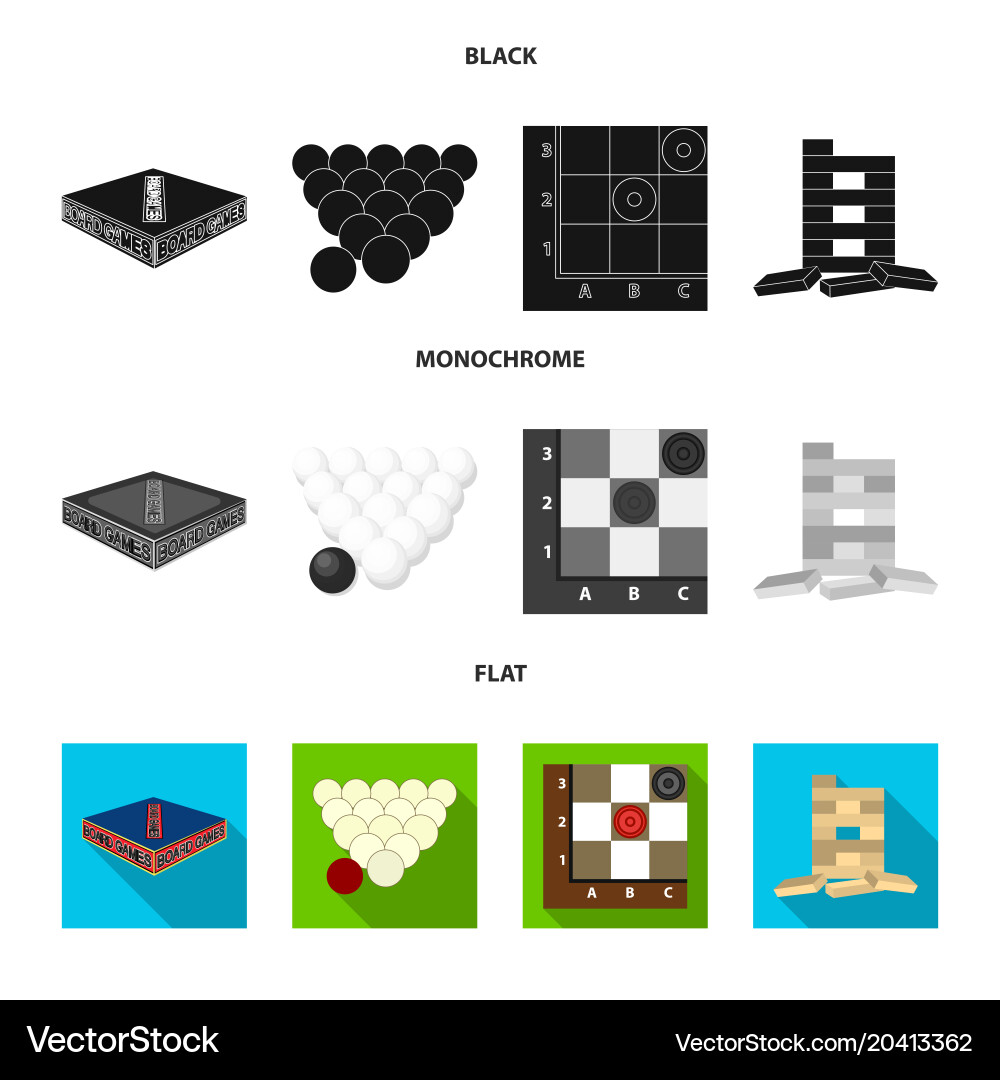 Board game black flat monochrome icons in set Vector Image