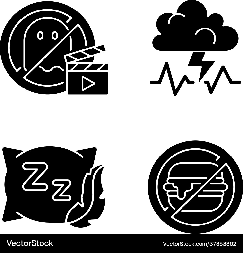 Causes for bad sleep black glyph icons set Vector Image