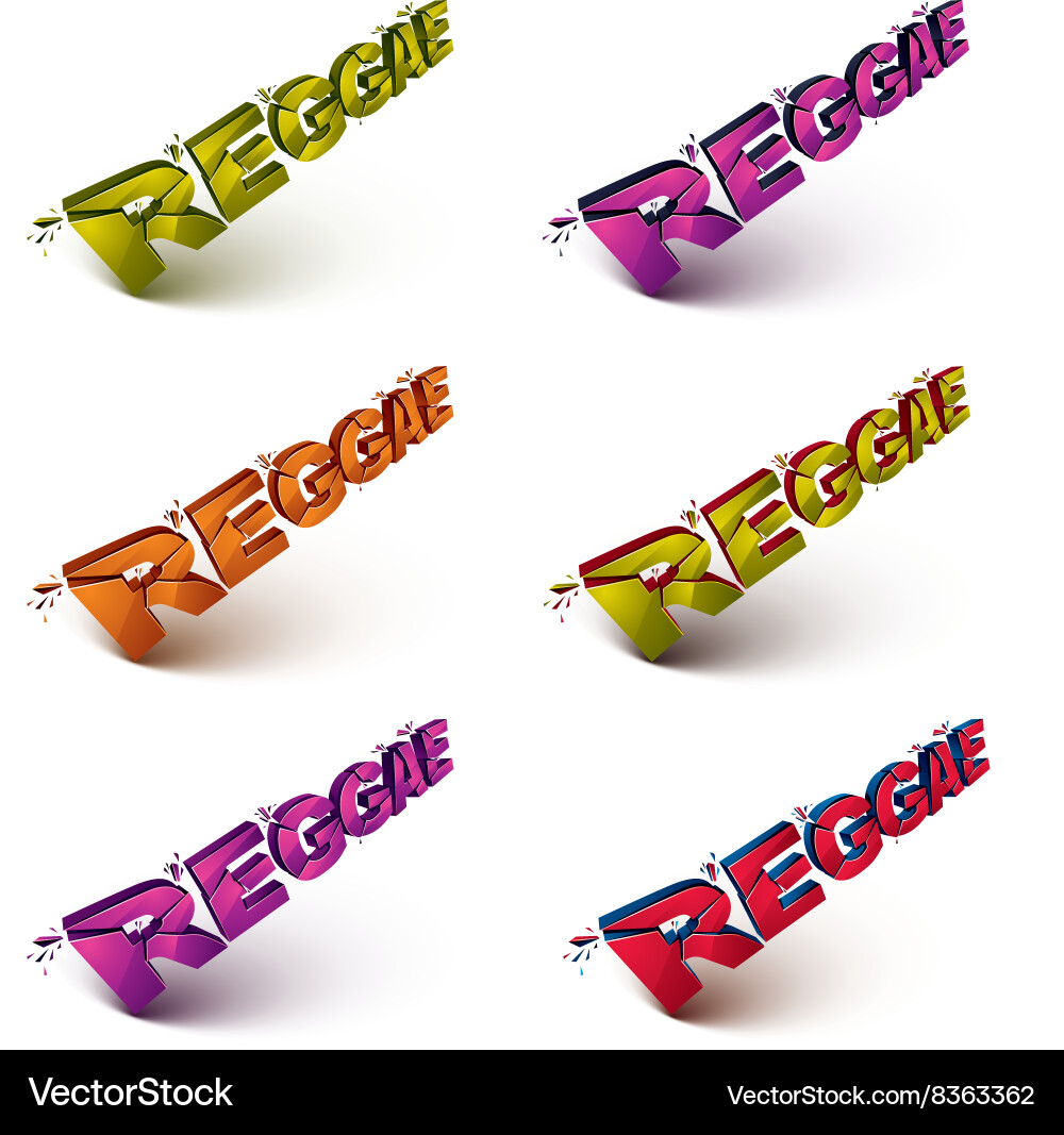 Collection of 3d shattered reggae word created Vector Image