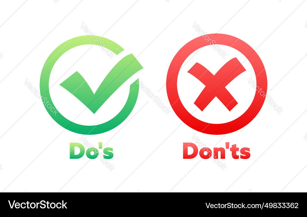 Dos and donts label sticker green check mark yes Vector Image