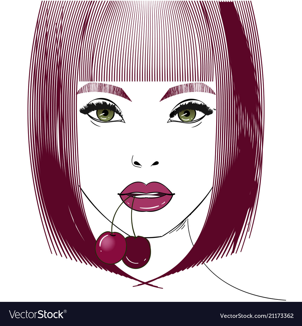 Female Portrait With Cherry Royalty Free Vector Image