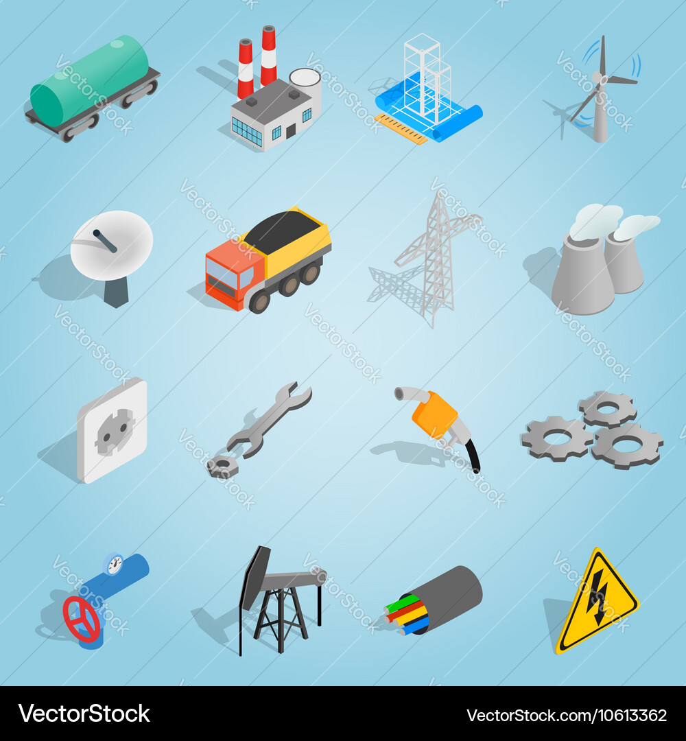 Industrial set icons isometric 3d style Royalty Free Vector