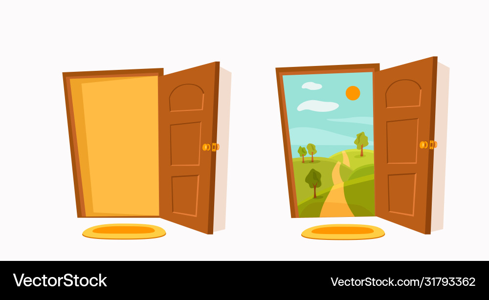 Open door cartoon colorful Royalty Free Vector Image