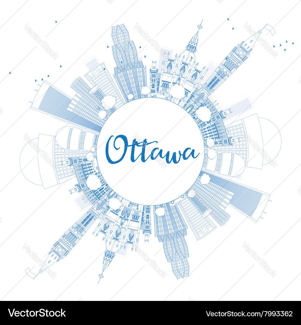 Outline Ottawa Skyline with Blue Buildings Vector Image