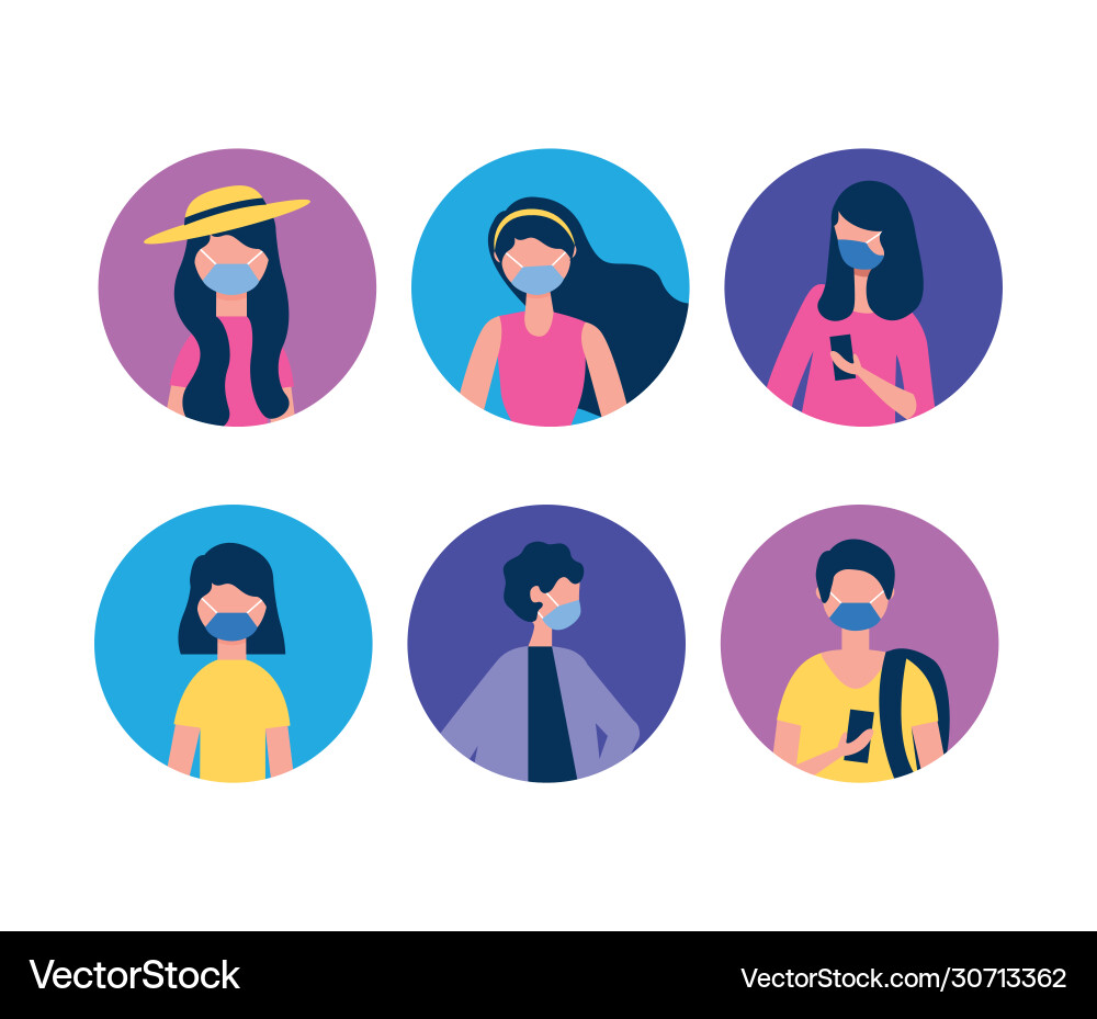 People using face masks for covid19 pandemic Vector Image