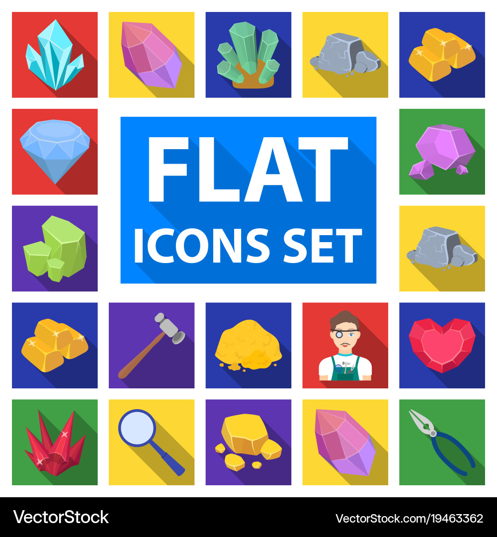 Precious minerals flat icons in set collection Vector Image