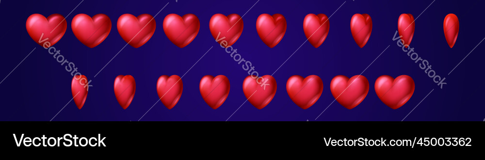 Red heart turn around game animation sprite sheet Vector Image
