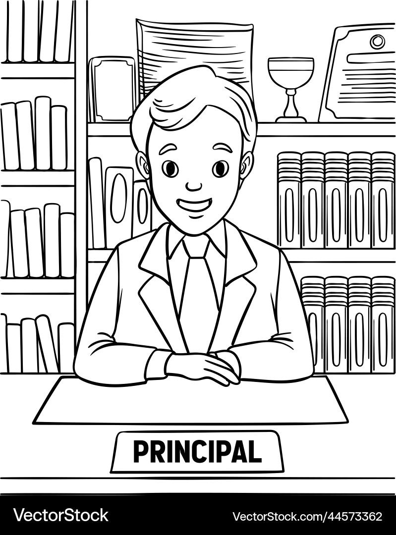 School principal coloring page for kids Royalty Free Vector