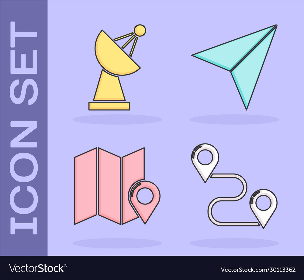 Set route location radar folded map Royalty Free Vector Set route location radar folded map Royalty Free Vector