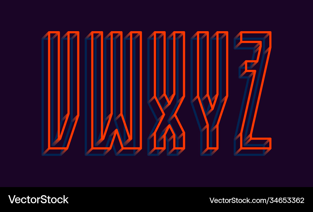 V w x y z orange blue wireframe 3d letters Vector Image