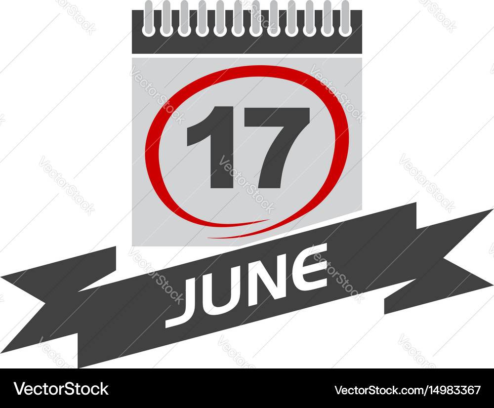 17 june calendar with ribbon Royalty Free Vector Image