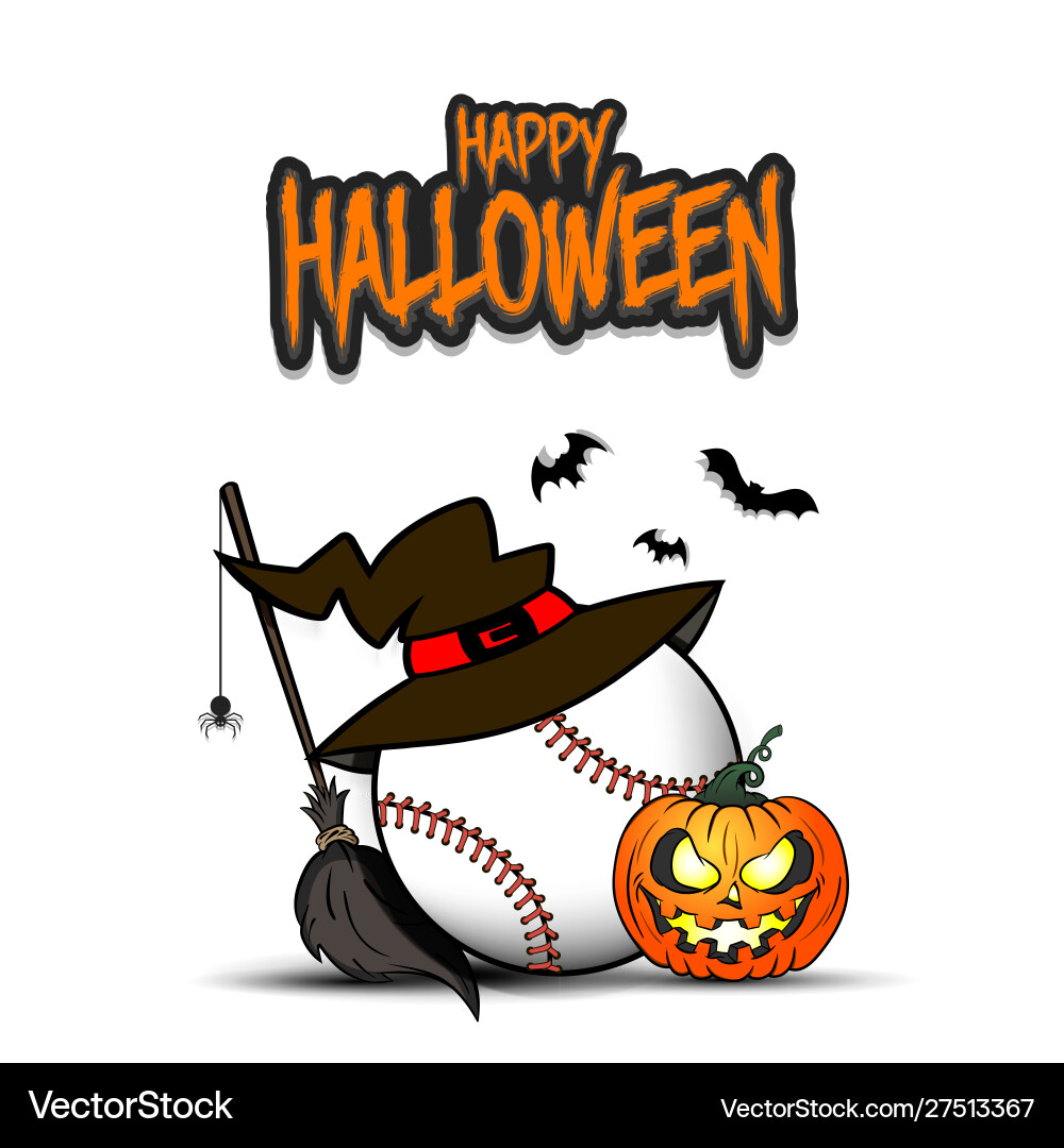 Baseball ball with witch hat and happy halloween Vector Image