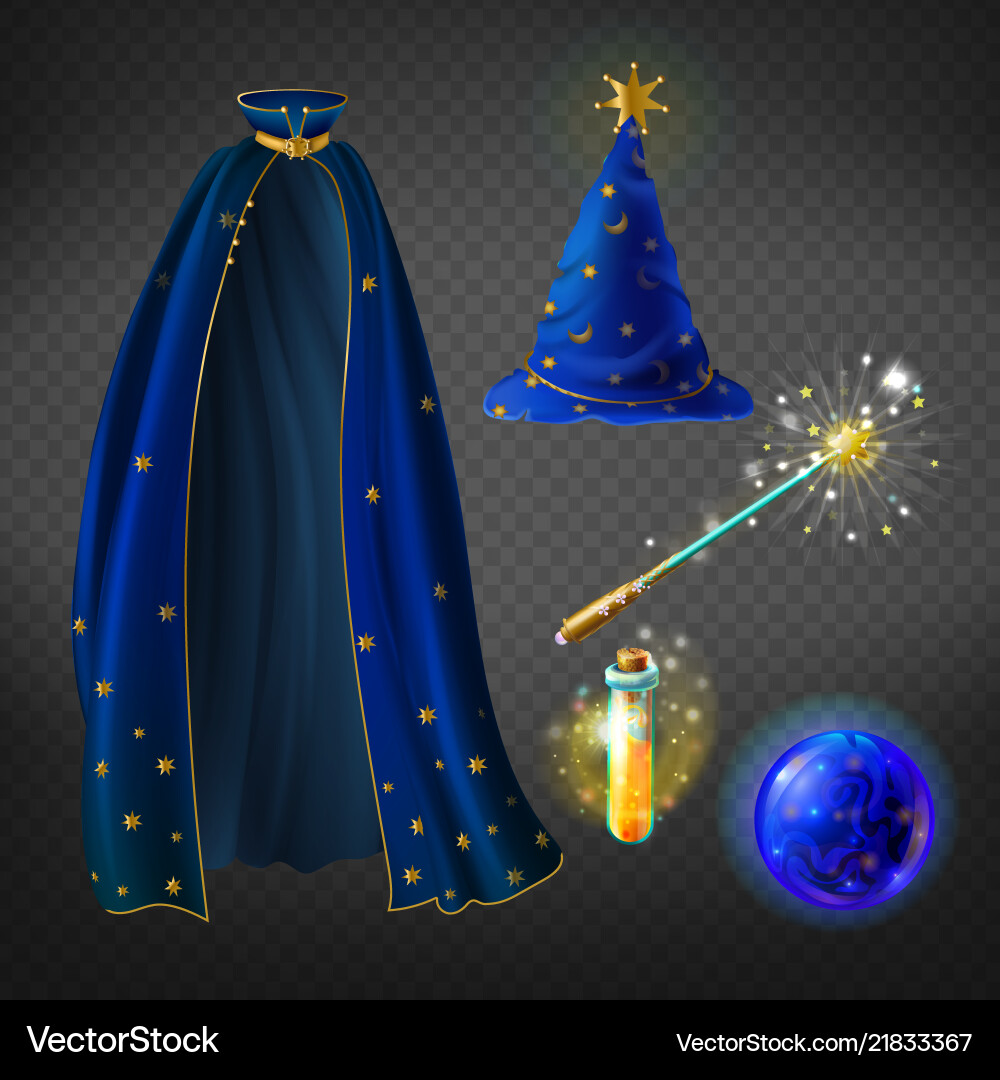 Blue wizard costume set with accessories Vector Image