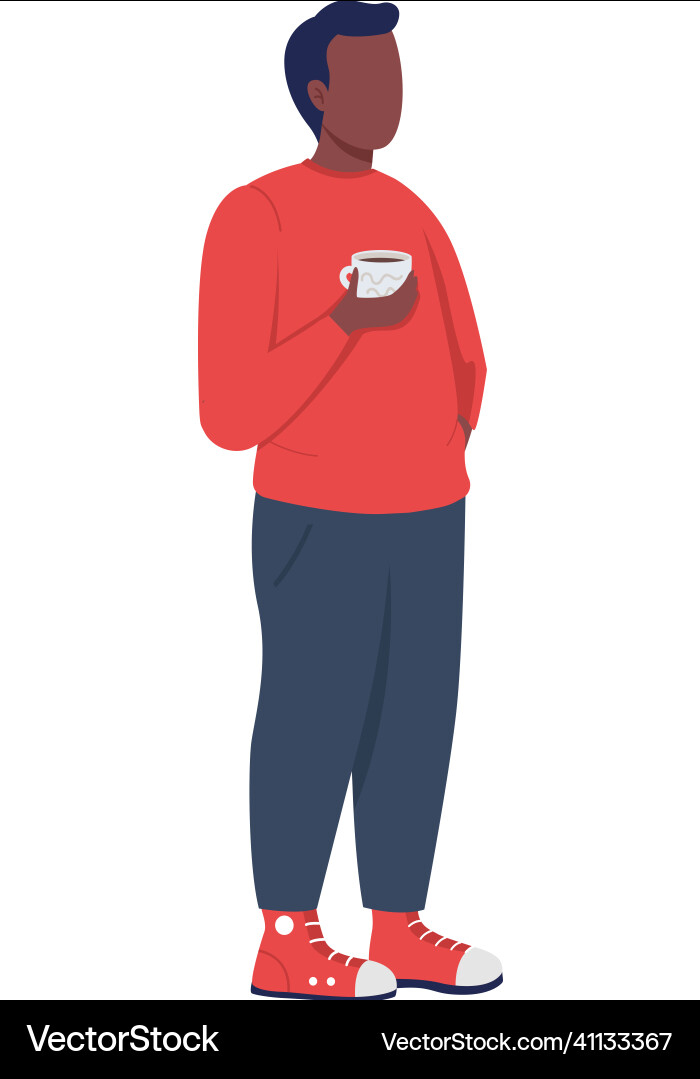 Casual man with coffee cup semi flat color Vector Image