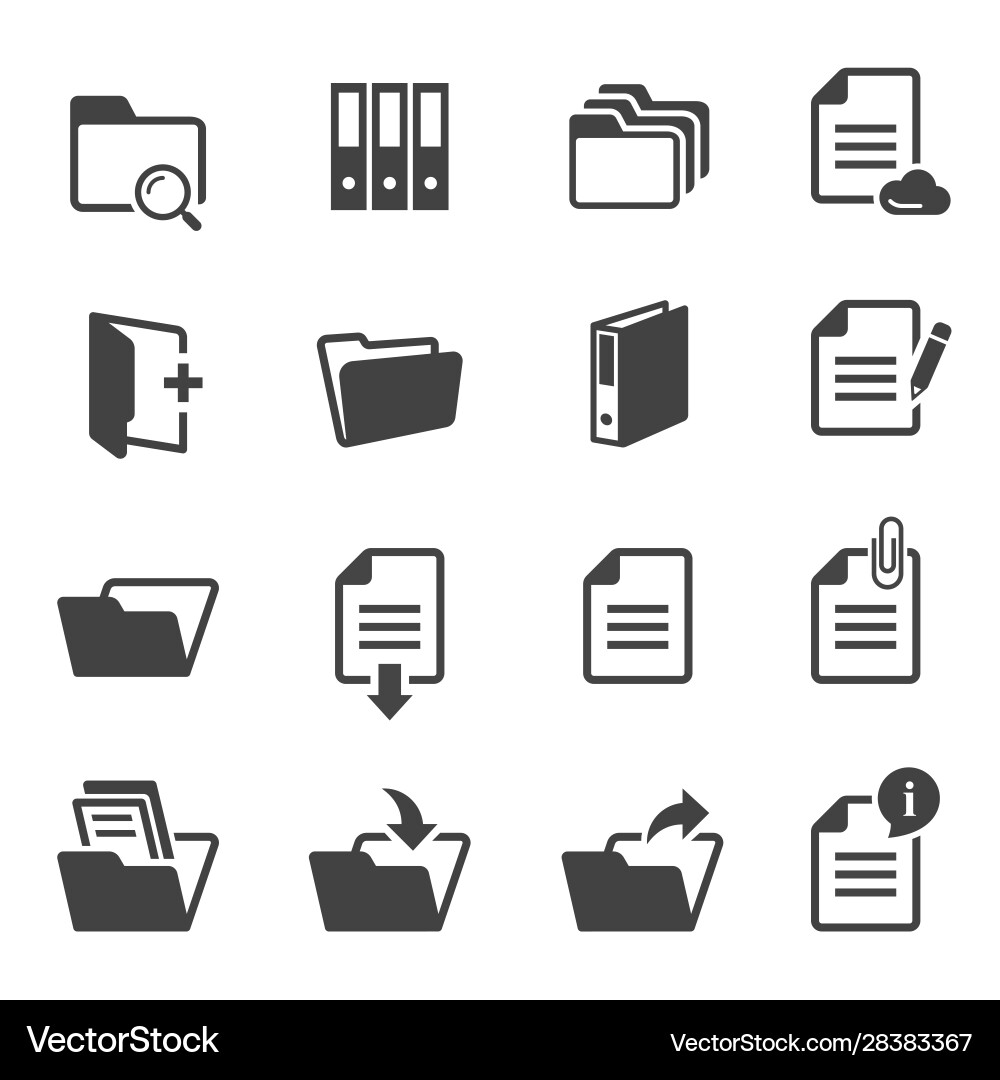 Documents and folders black and white glyph icons Vector Image