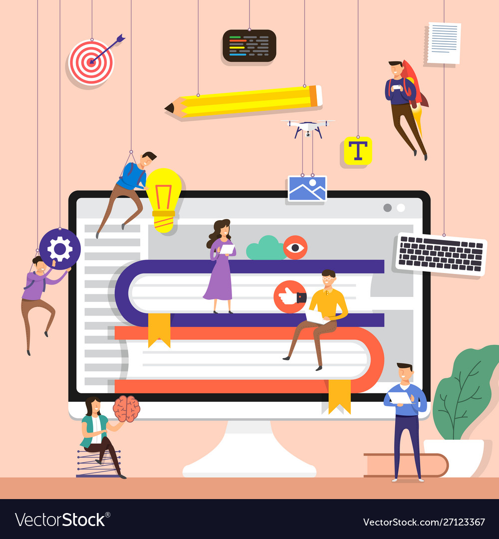 Flat design concept team working for building Vector Image