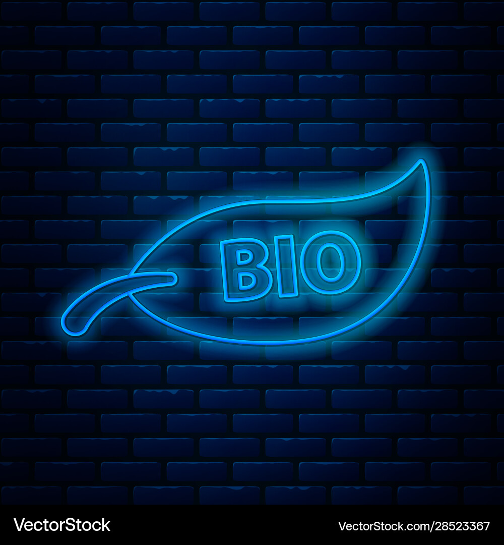 Glowing neon line leaf bio symbol icon isolated Vector Image