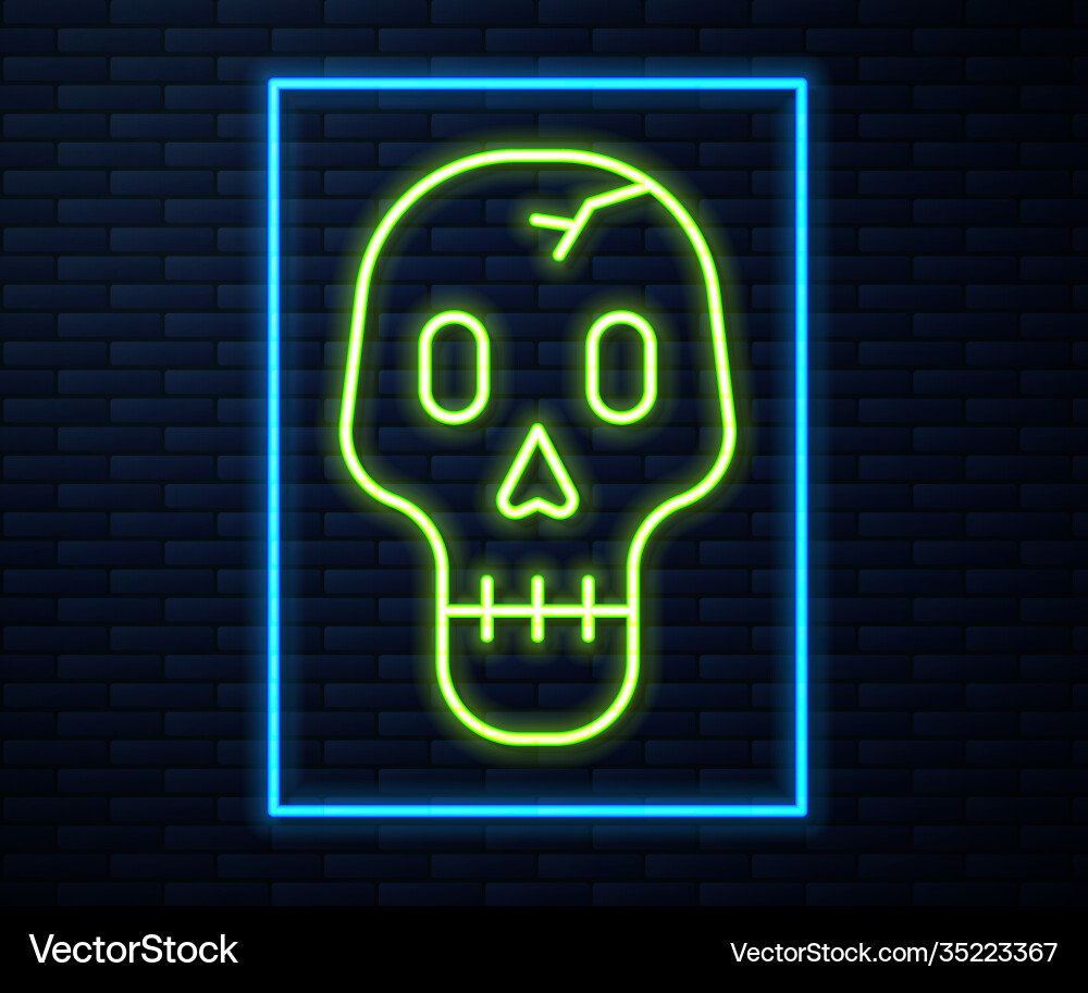 Glowing neon line skull icon isolated on brick Vector Image