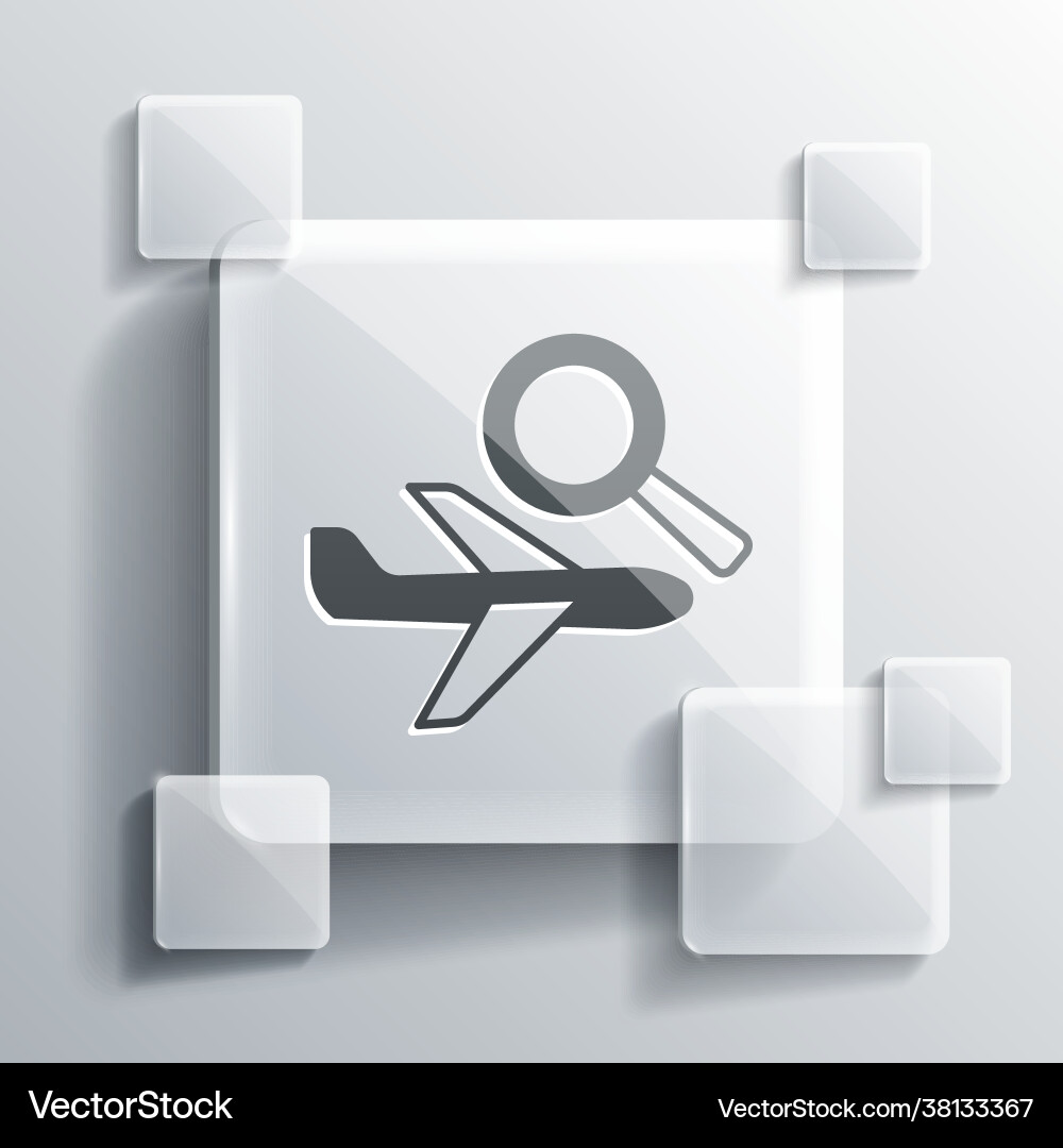 Grey airplane search icon isolated on Royalty Free Vector