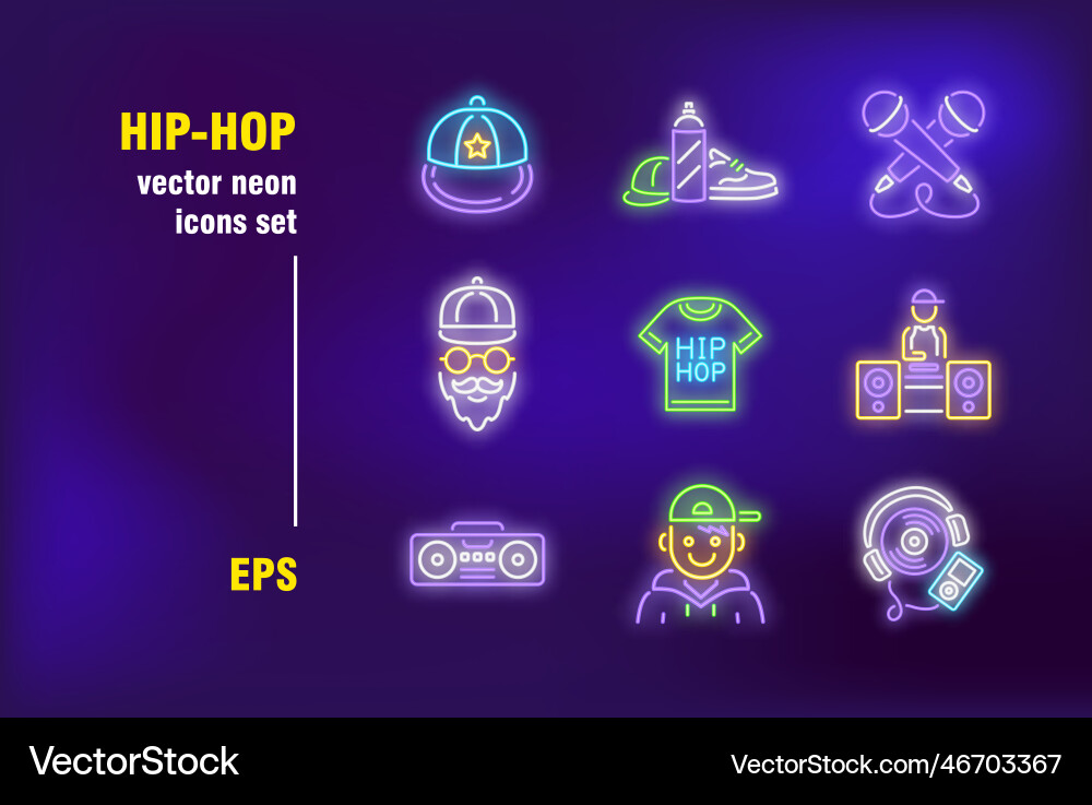 Hip hop neon signs set Royalty Free Vector Image