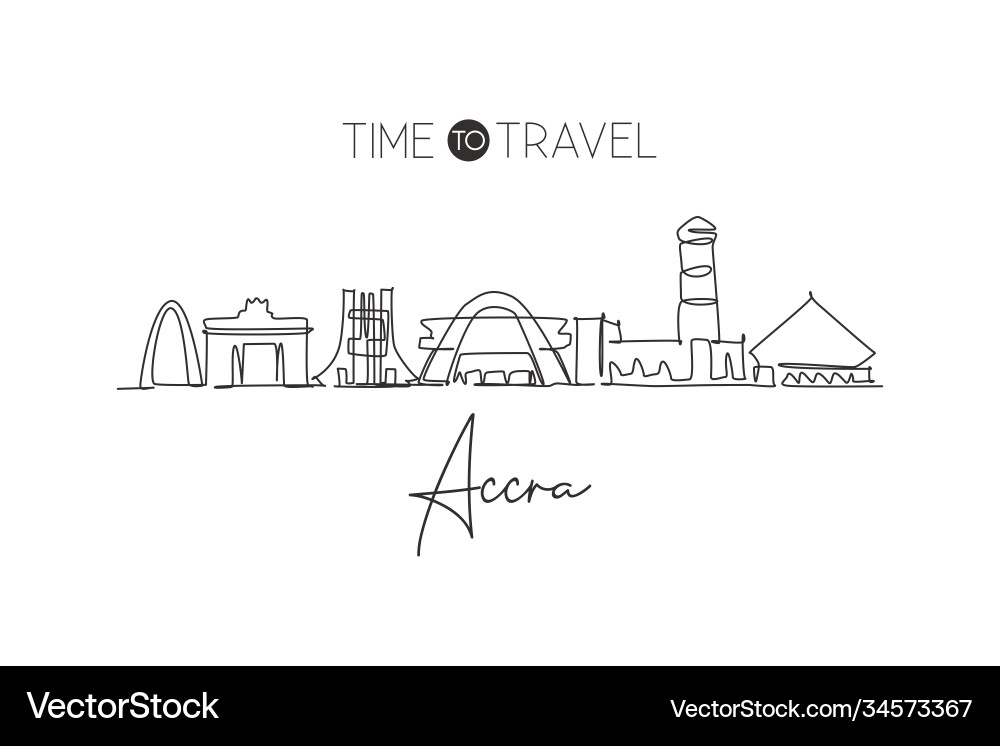 One continuous line drawing accra city skyline Vector Image