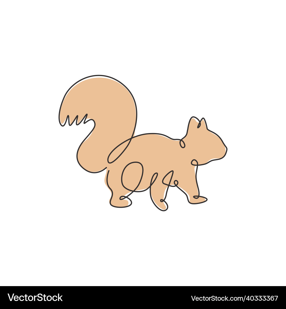 One single line drawing of cute squirrel Vector Image