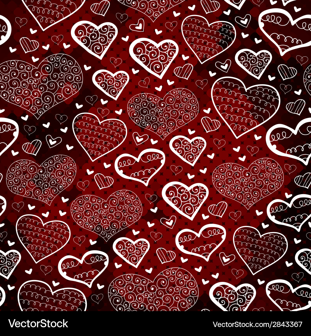 Red pattern with hearts Hand drawing sketch Vector Image