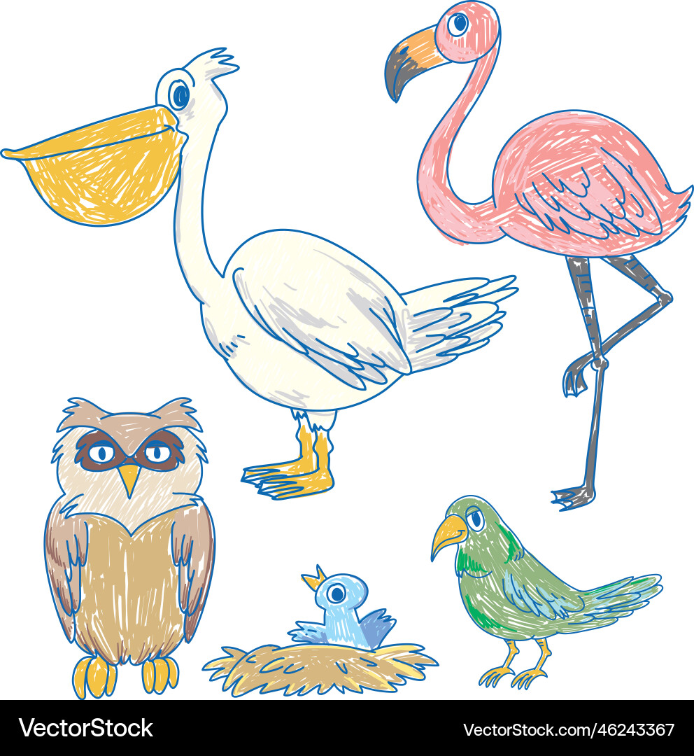 Simple children scribble of birds Royalty Free Vector Image