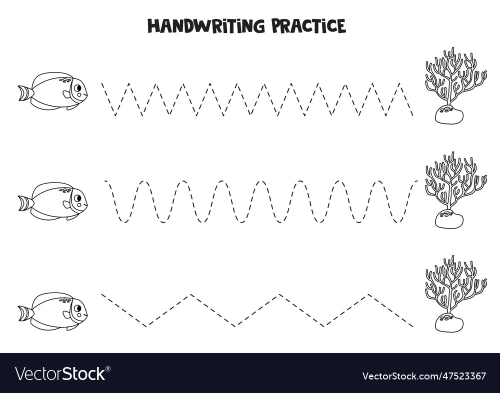 Tracing lines for kids cute fish and coral Vector Image