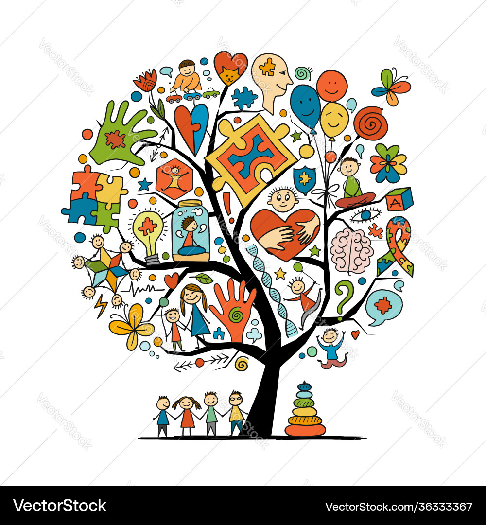 World autism awareness day art concept tree Vector Image