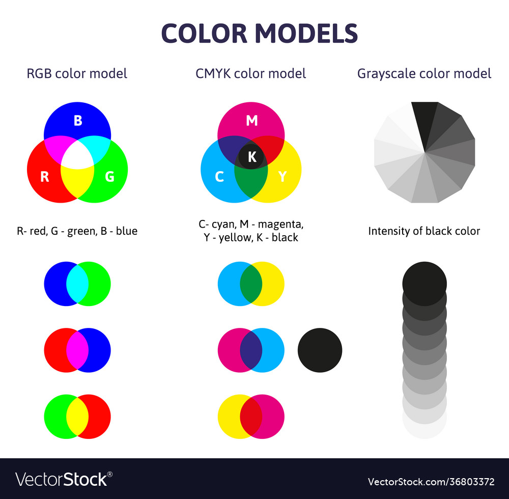 Color Mixing Diagram Rgb Cmyk And Grayscale Vector Image