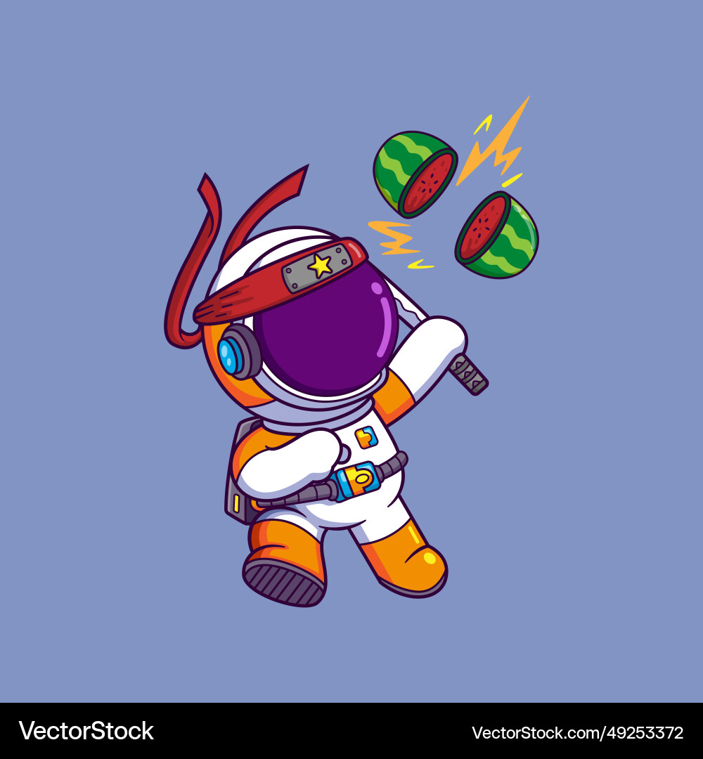 Cute astronaut ninja holding sword cartoon Vector Image