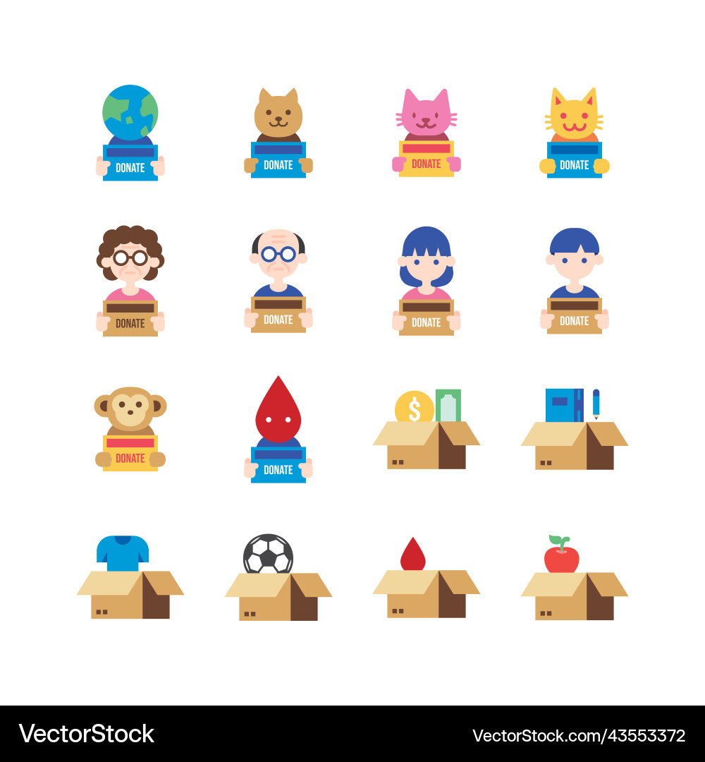 Donate and charity flat icons set hold box Vector Image