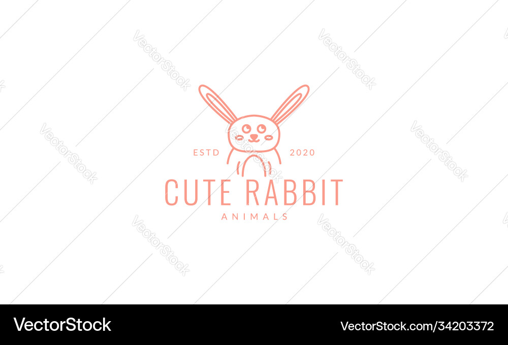Rabbit or bunny or pet head face smile line cute Vector Image