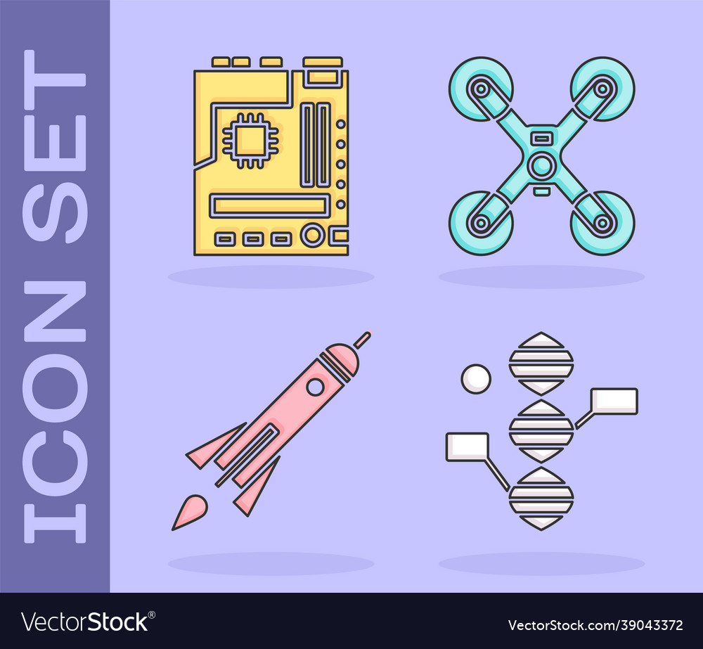 Set dna symbol motherboard rocket ship with fire Vector Image Set dna symbol motherboard rocket ship with fire Vector Image
