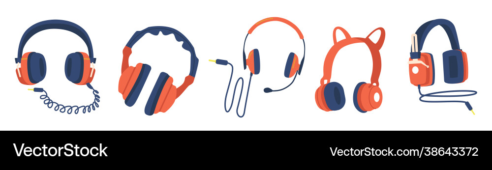 Set headphones audio equipment wired Royalty Free Vector