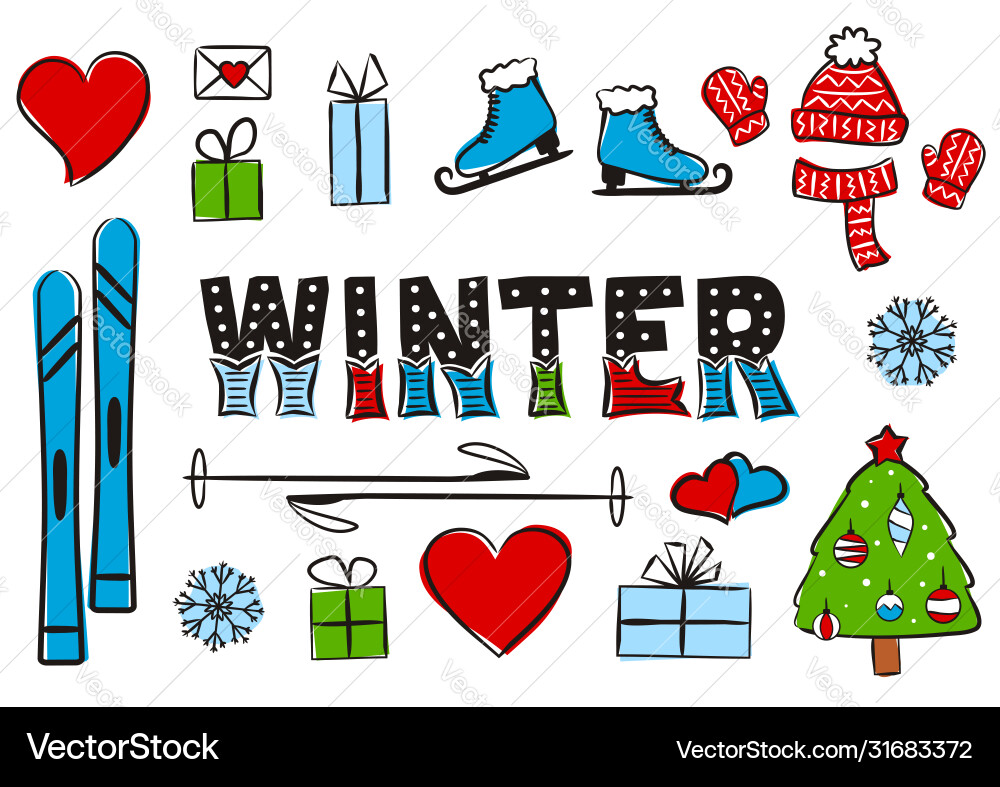 Winter lettering elements for seasonal calendar Vector Image