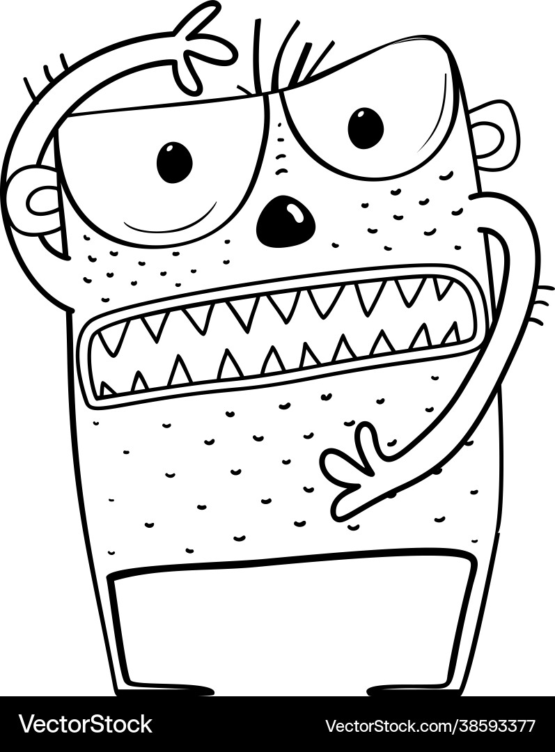 Alien angry scary monster coloring book page Vector Image